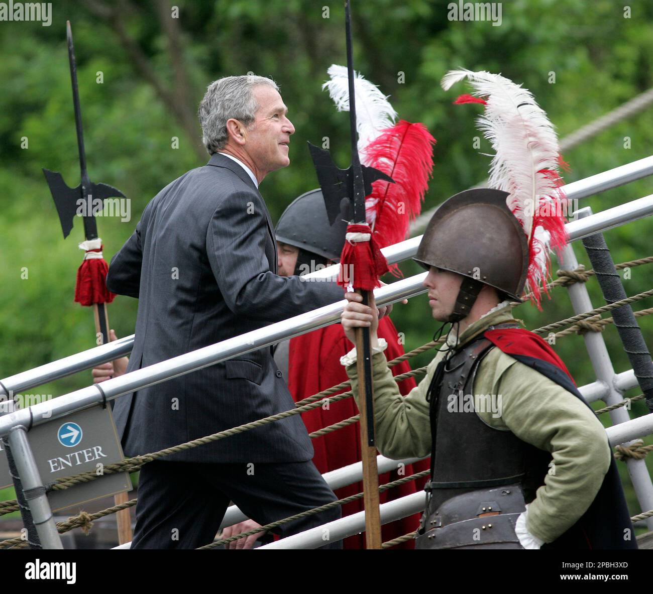 President Bush boards the Susan Constant, a replica of one of the three ...
