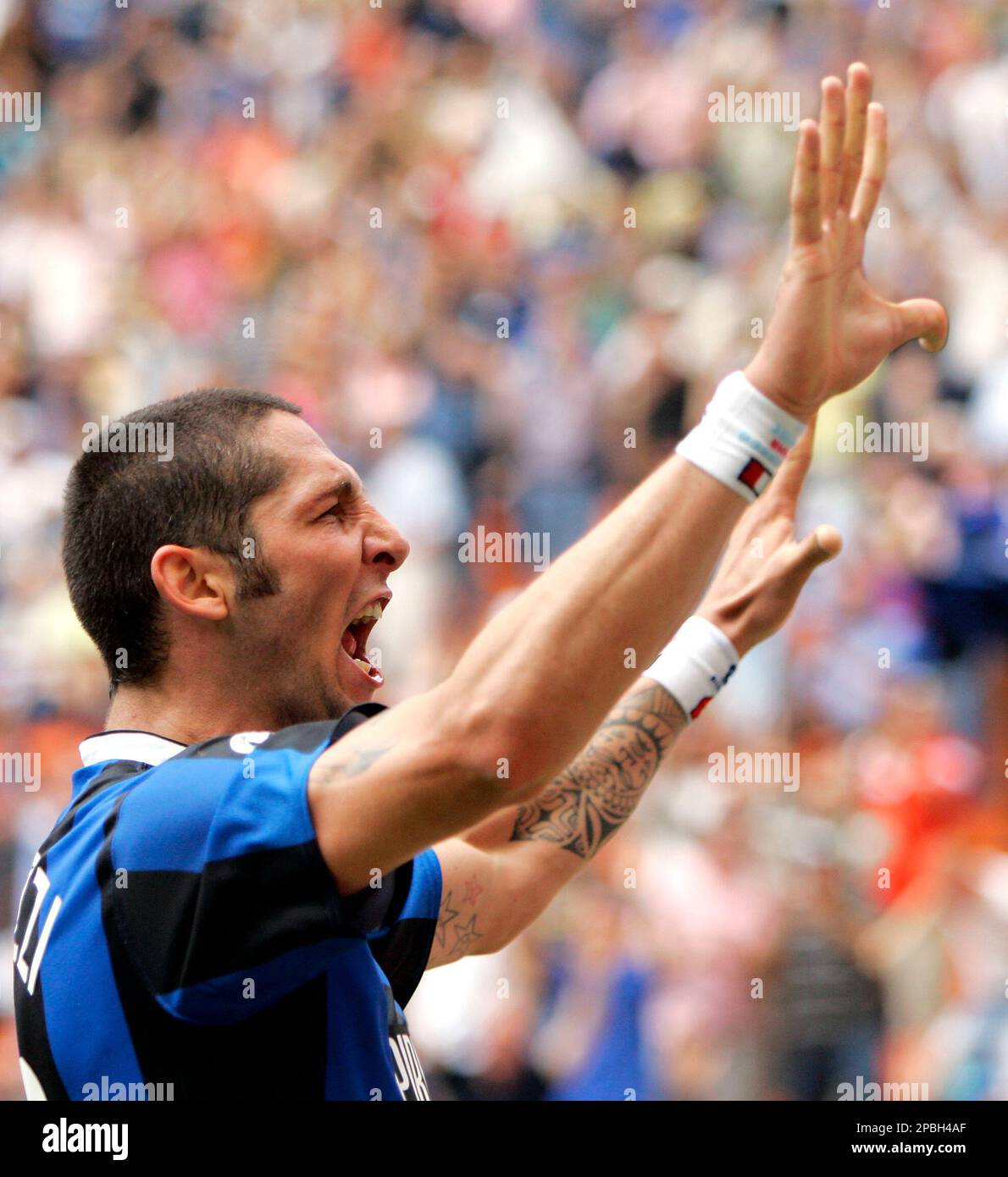 Inter Milan defender Marco Materazzi celebrates scoring during the ...