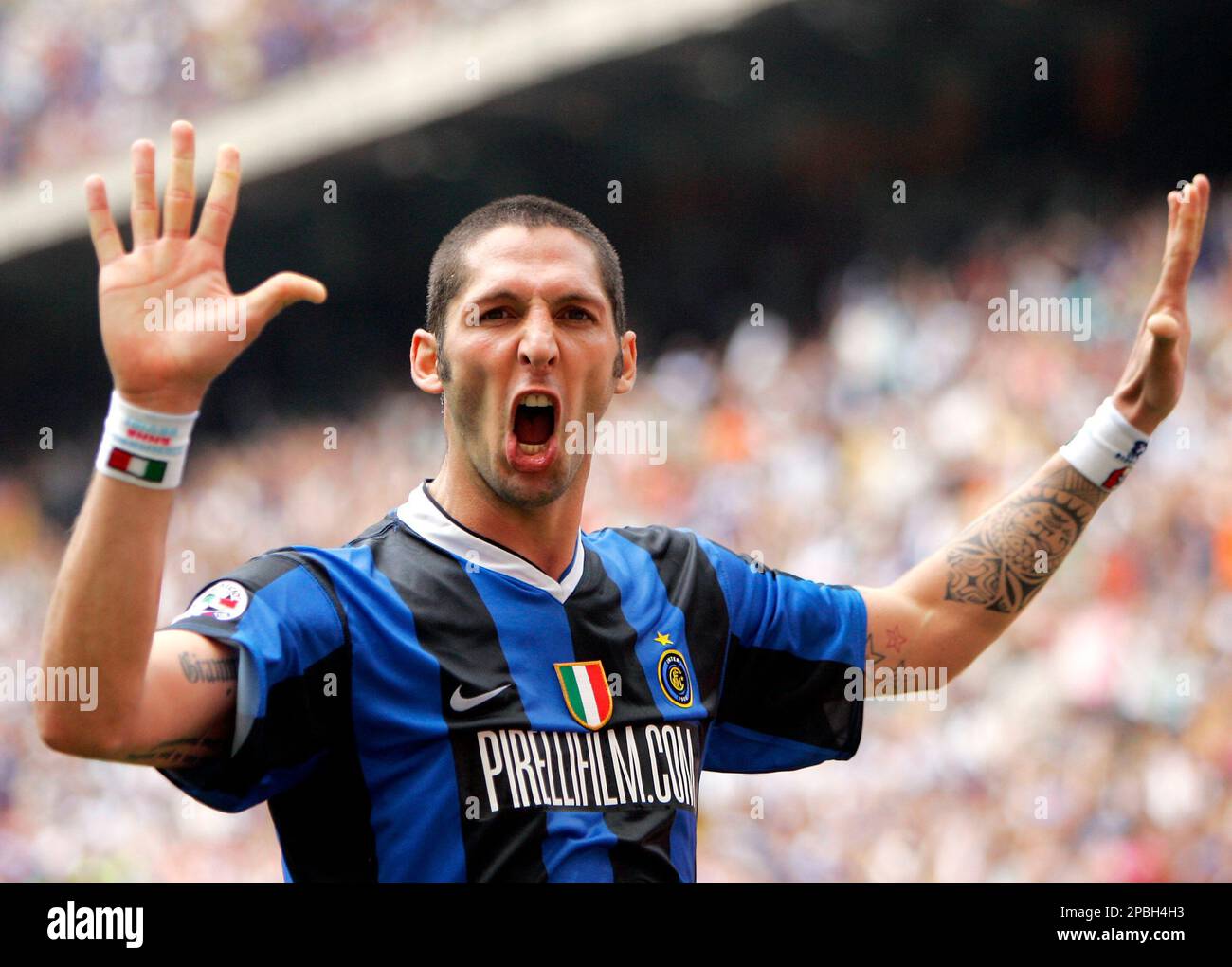 Inter Milan defender Marco Materazzi celebrates scoring during the ...