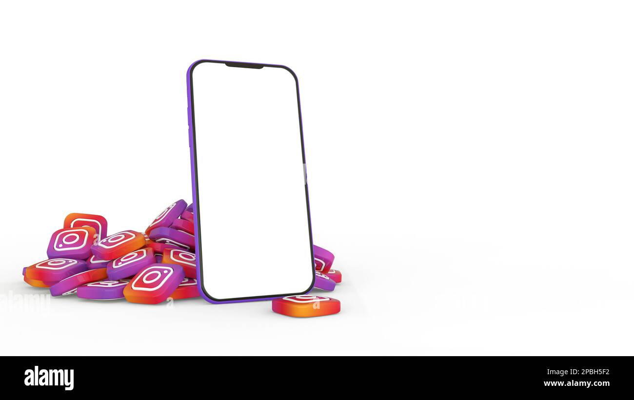 2023: 3D rendering of Instagram logos and mobile phone isolated on ...