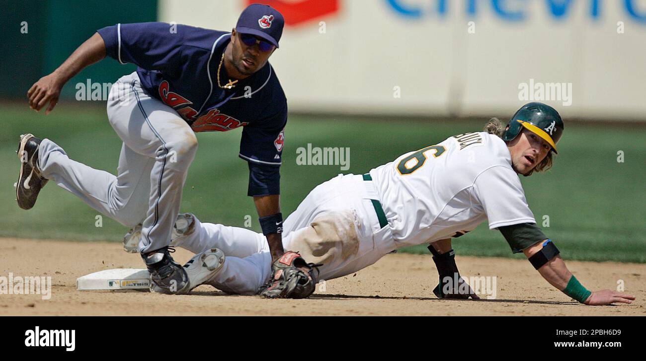 Cleveland Indians second baseman Josh Barfield and Oakland Athletics ...