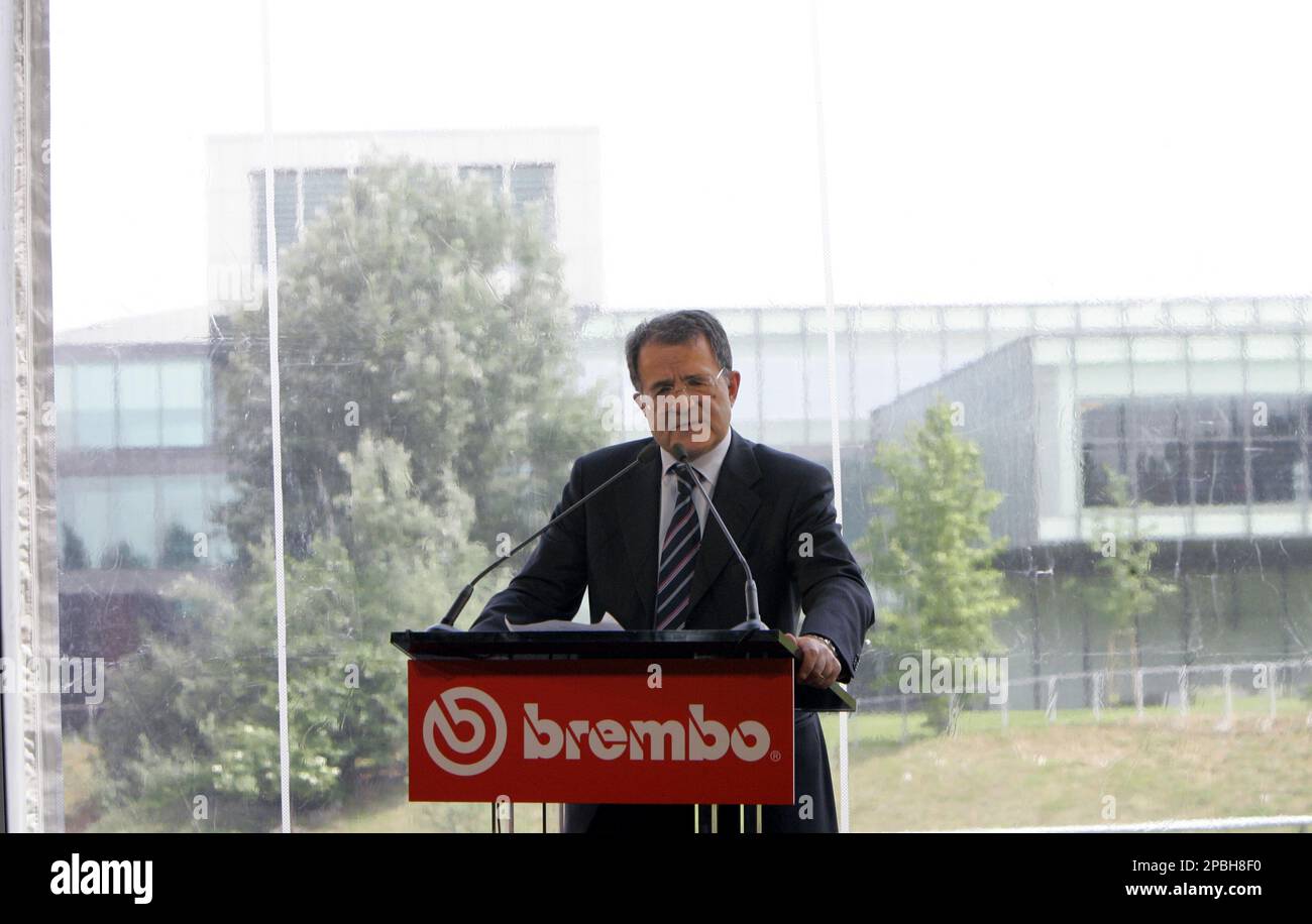 Italian Premier Romano Prodi speaks during the unveiling of the Brembo ...