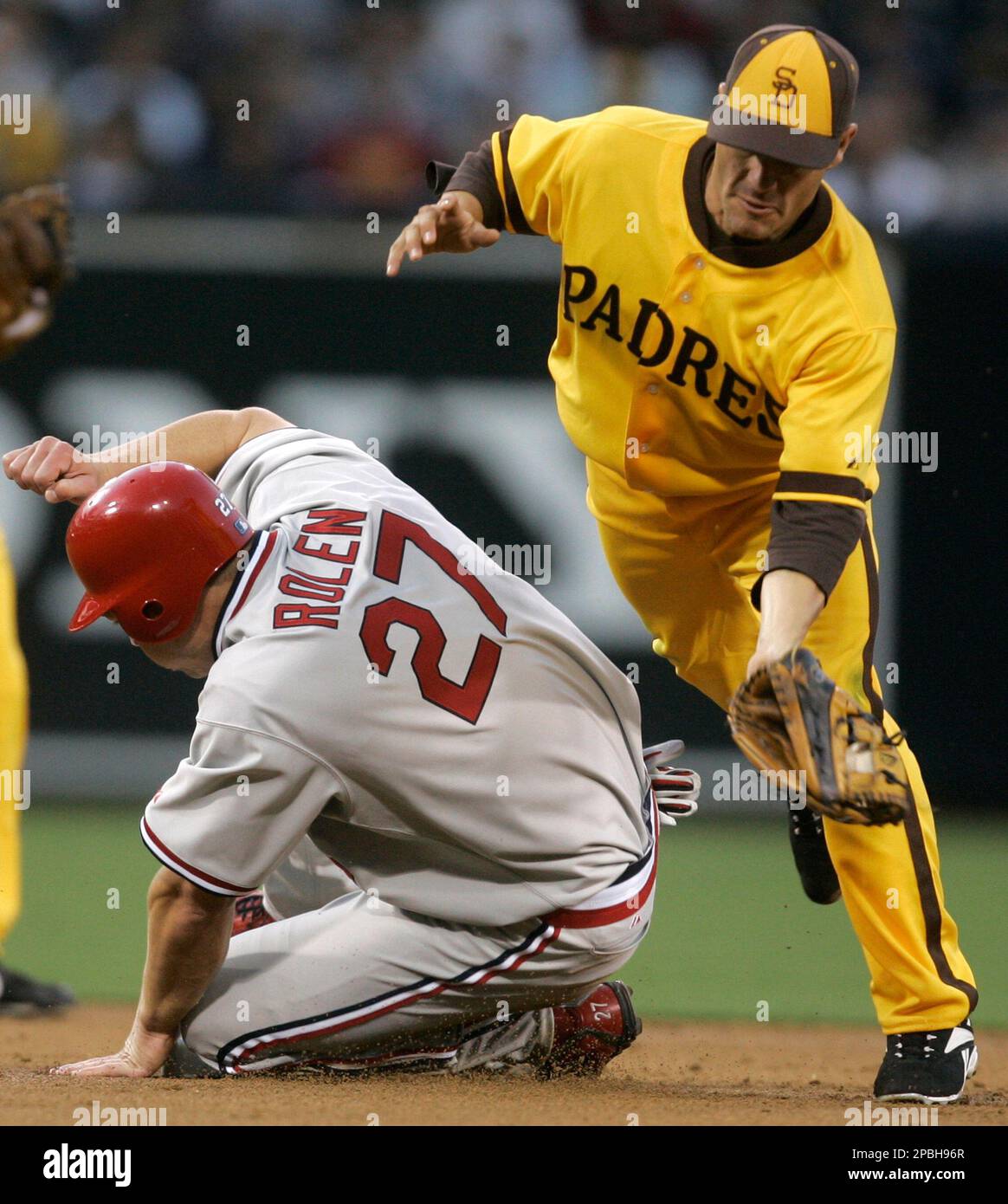 St. Louis Cardinals' Scott Rolen steals second as San DiegoPadres ...