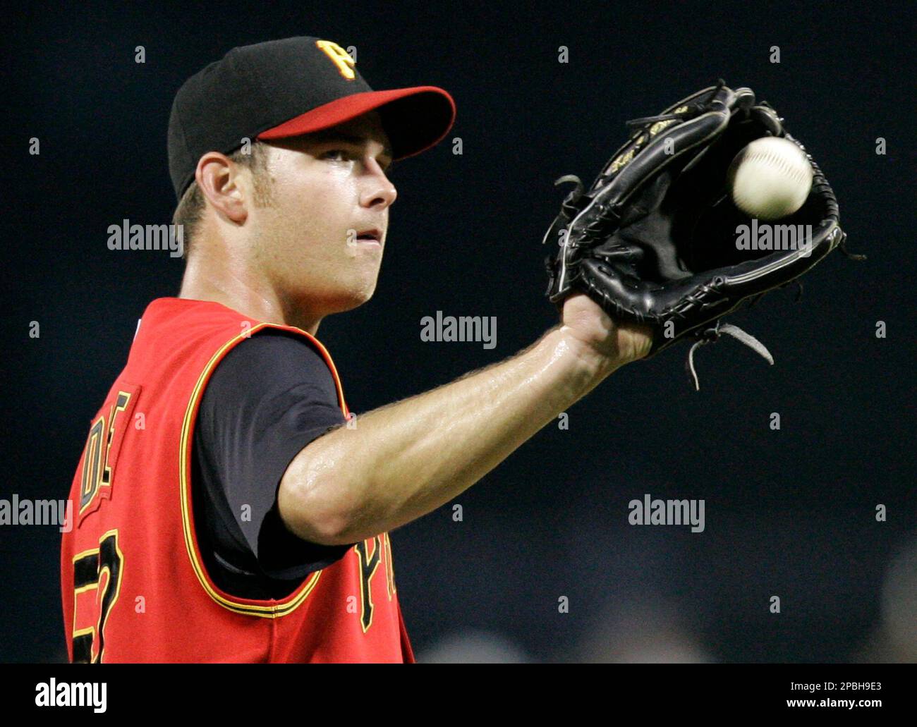 Pittsburgh Pirates pitcher Zach Duke gets the ball back after serving ...