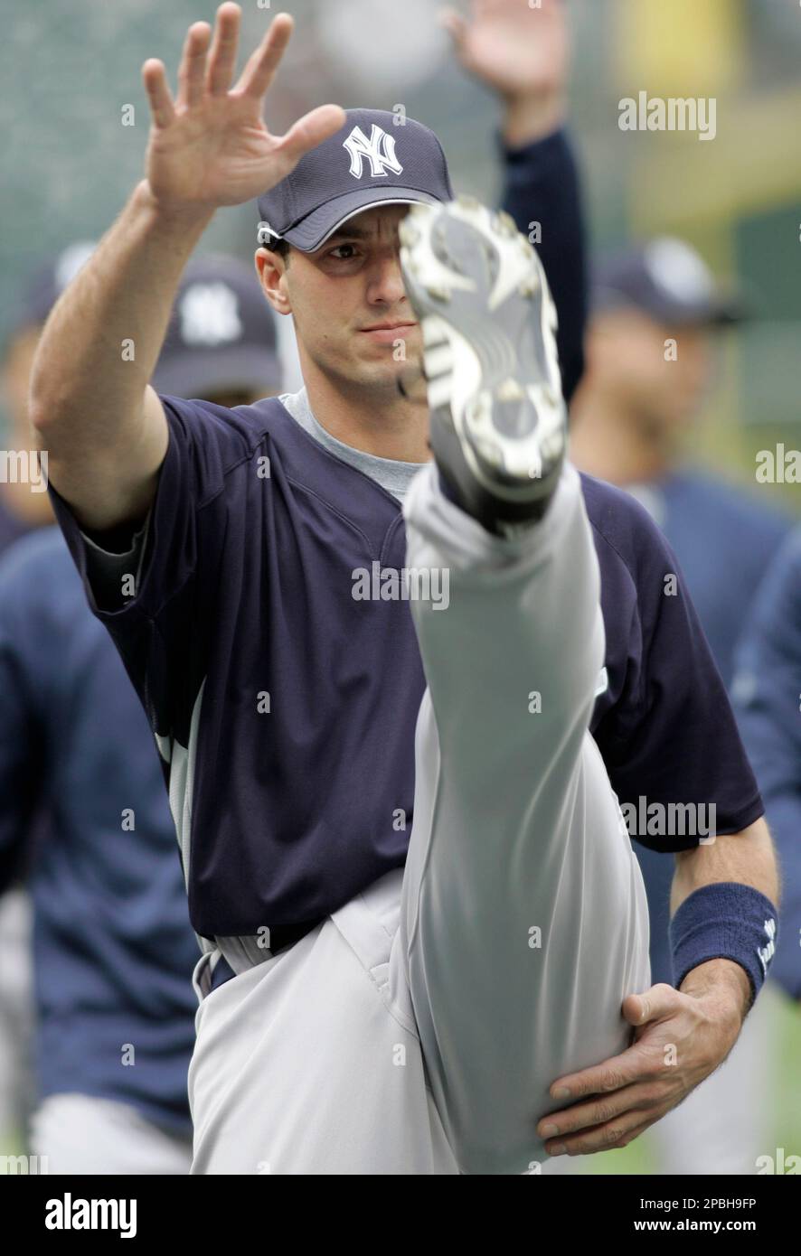New York Yankees' Josh Phelps stretches before the baseball game ...