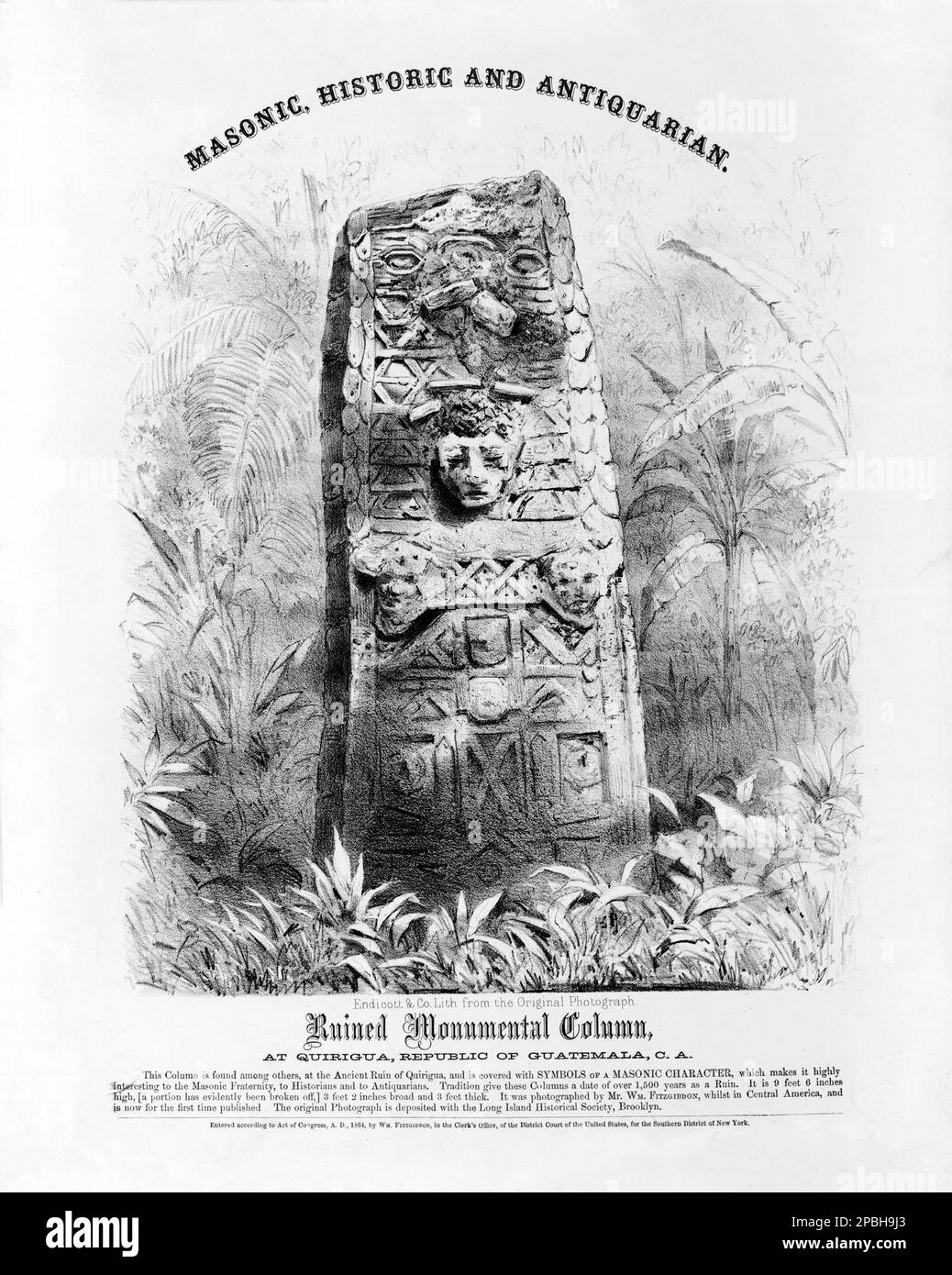 1864 , USA : Design drawing Masonic, historic and antiquarian. Ruined ...
