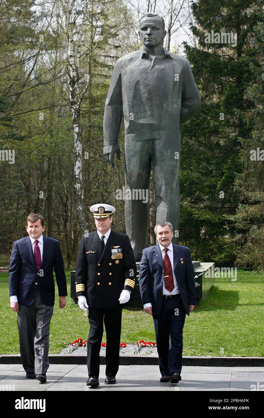 From left: U.S. space tourist Charles Simonyi, U.S. astronaut Michael ...