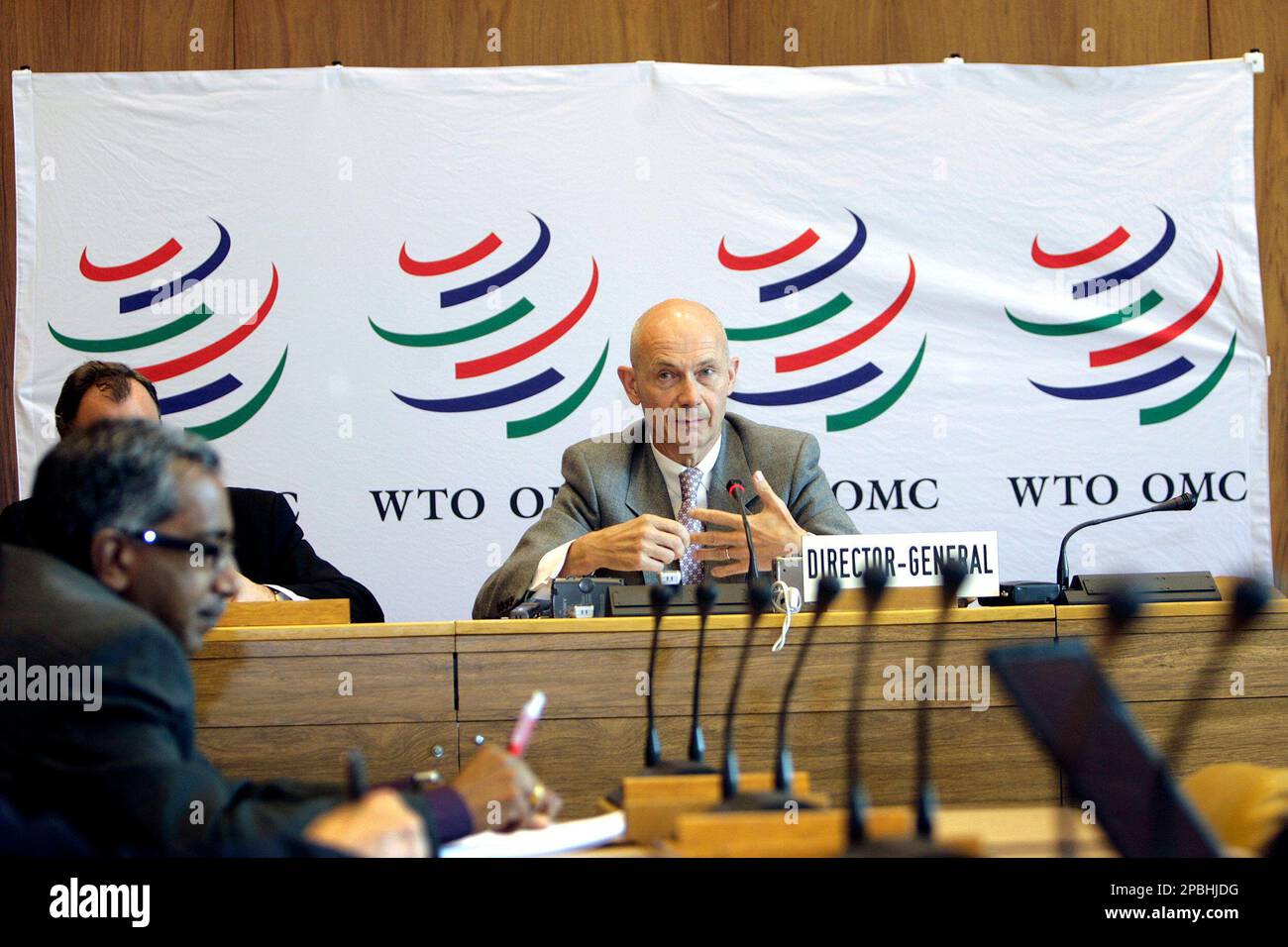 World Trade Organization, WTO, Director-General Pascal Lamy gestures ...