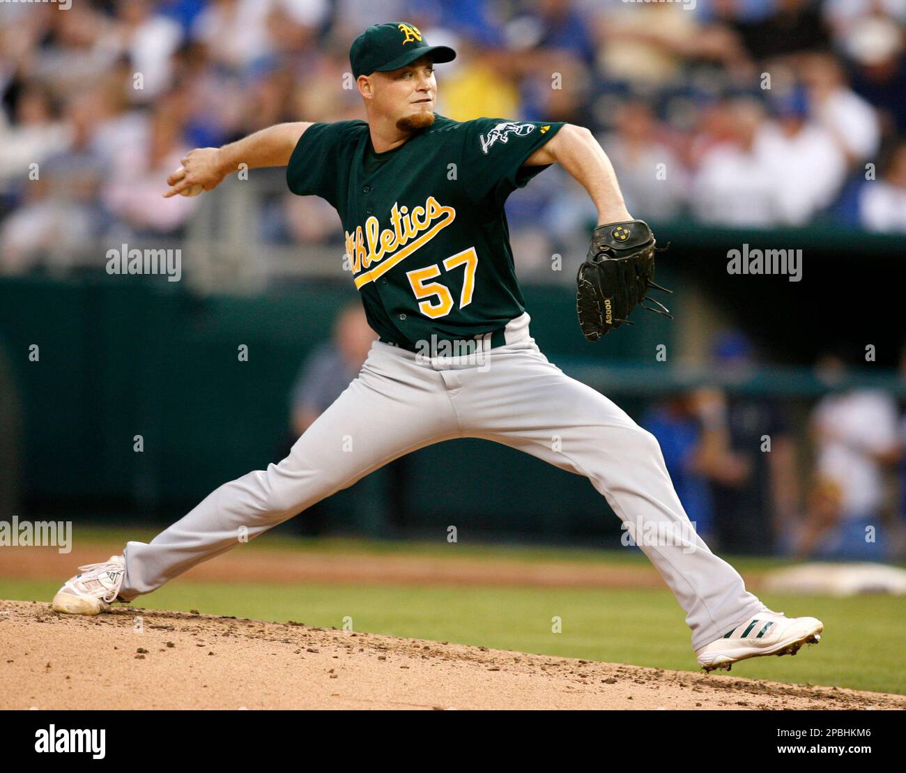 Oakland Athletics starting pitcher Chad Gaudin throws against Kansas ...