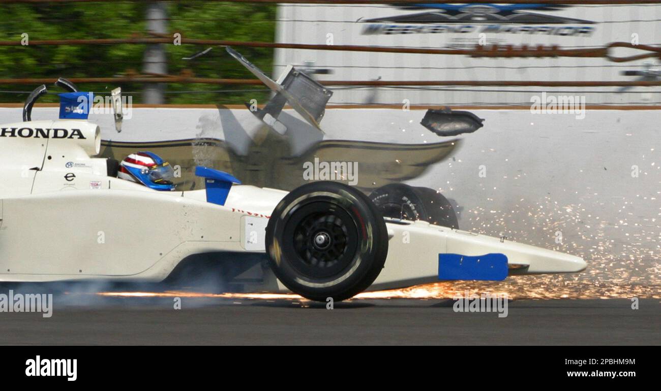 The car driven by Jon Herb slides backwards leaving a shower of sparks ...
