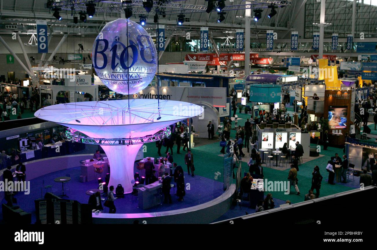 Visitors walk through presentations at the Bio International Convention ...