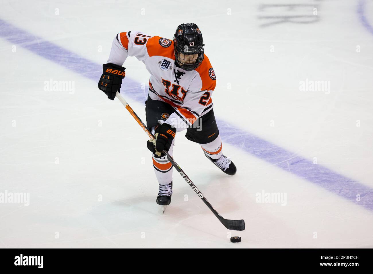 March 12, 2023: RIT Tigers defenseman Aiden Hansen-Bikata (23) skates ...