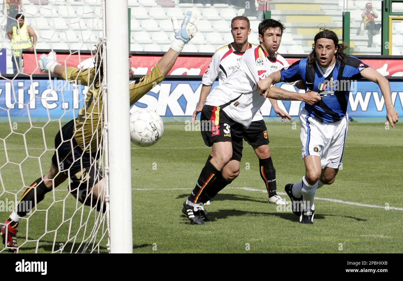 Inter Milan Argentine forward Hernan Crespo, right, scores against ...