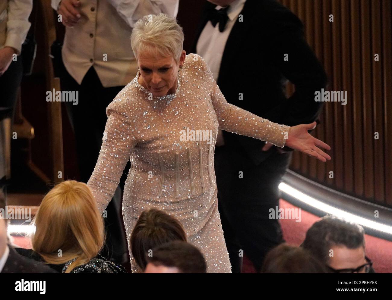 Jamie Lee Curtis appears in the audience at the Oscars on Sunday, March ...