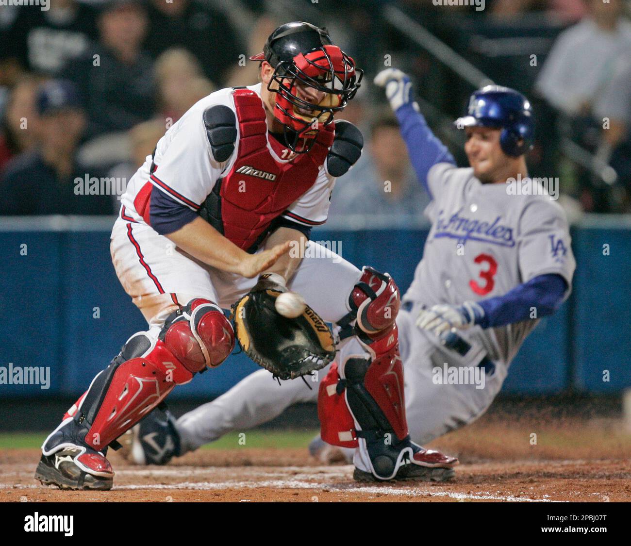 Los Angeles Dodgers Brady Clark Scores On An Andre Ethier Single As