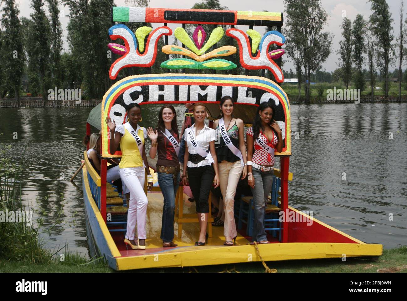From left to right, Miss Guyana, Meleesea Payne; Miss Egypt, Ehsan Hatem; Miss Germany, Angelina ...