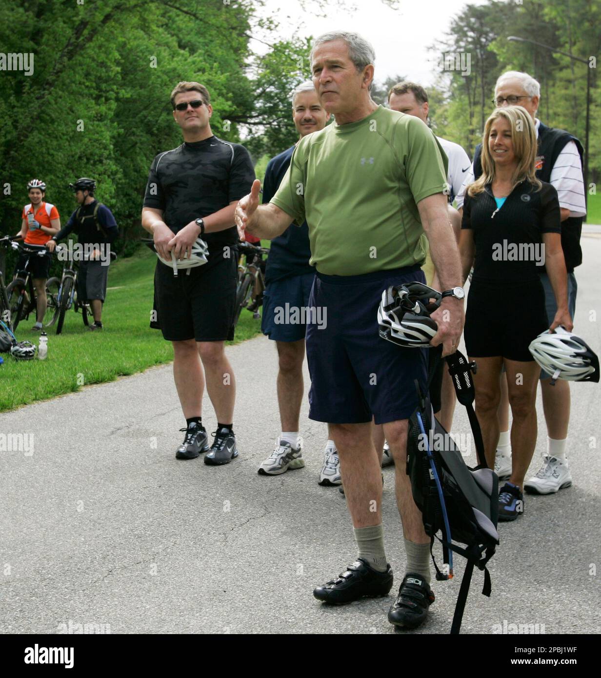 President Bush talks about physical fitness before going for a bike ...