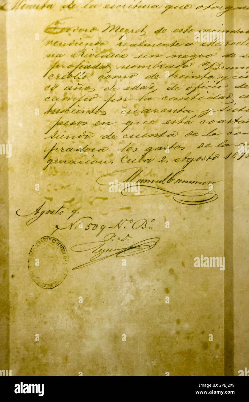 Slaves sold and freed are detailed in a document circa the 1870s at the ...