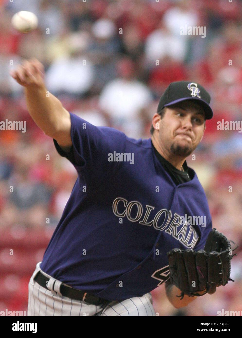 Colorado Rockies pitcher Jason Hirsh throws against the Cincinnati Reds ...
