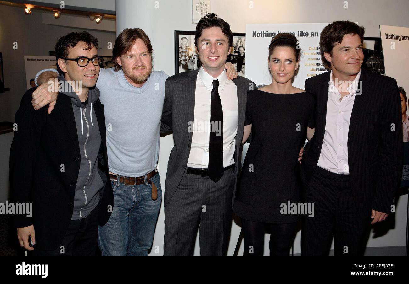 Actors, from left, Fred Armisen, Donal Logue, Zach Braff, Amanda Peet ...