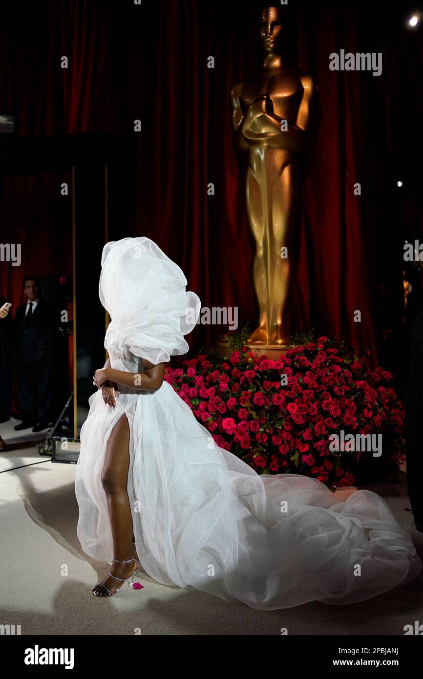 Tems arrives at the Oscars on Sunday, March 12, 2023, at the Dolby ...