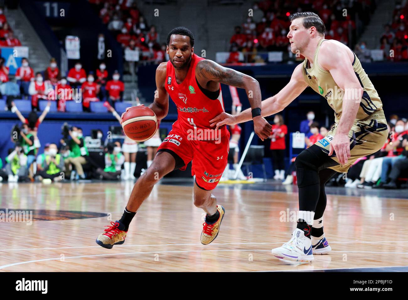 Ariake Coliseum, Tokyo, Japan. 12th Mar, 2023. (L-R) Vic Law (Jets), Jack Cooley (Golden Kings ...