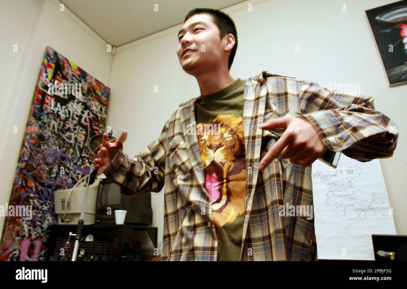 Korean rapper Jonathan Park, 21, aka DumbFounDead, raps during a ...
