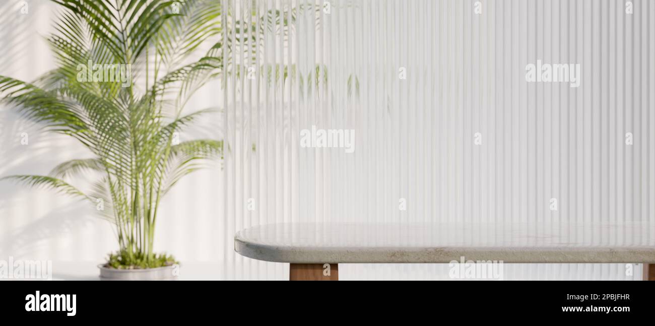 Mockup space for product display on white marble tabletop in modern ...