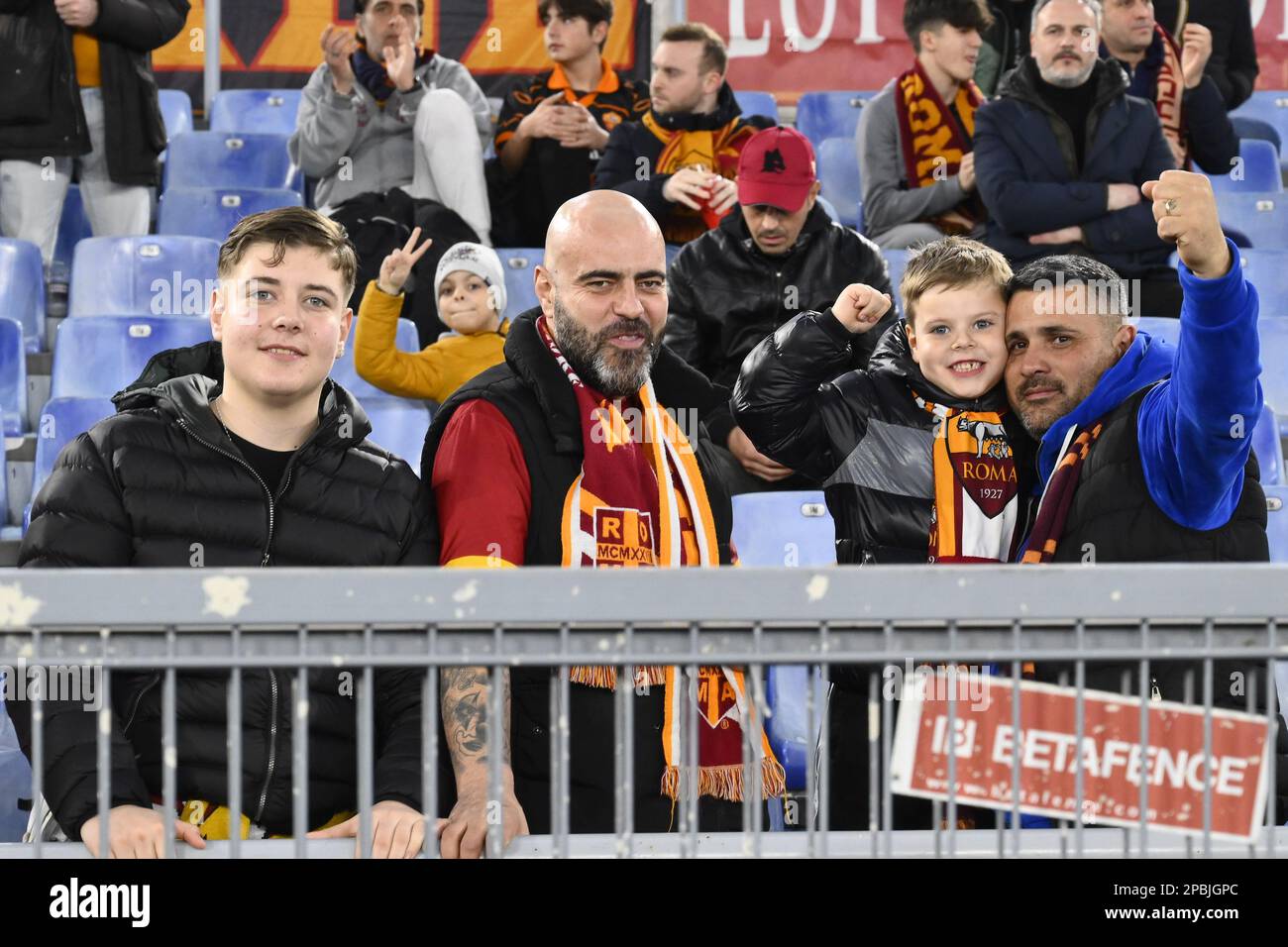 Supporters of A.S. Roma during the first leg of the round of 16 of the ...