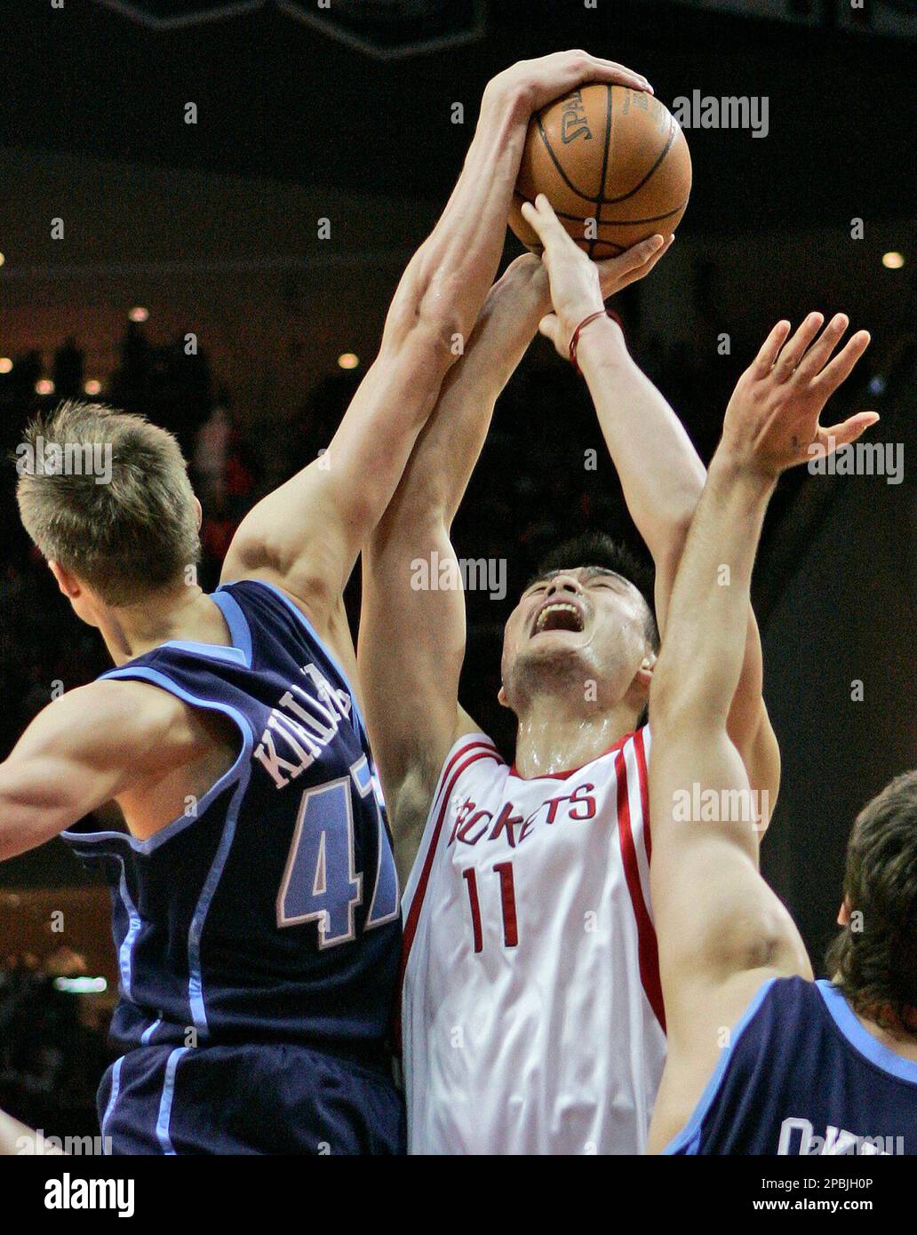 Utah Jazz's Andrei Kirilenko (47), of Russia, blocks the shot of ...