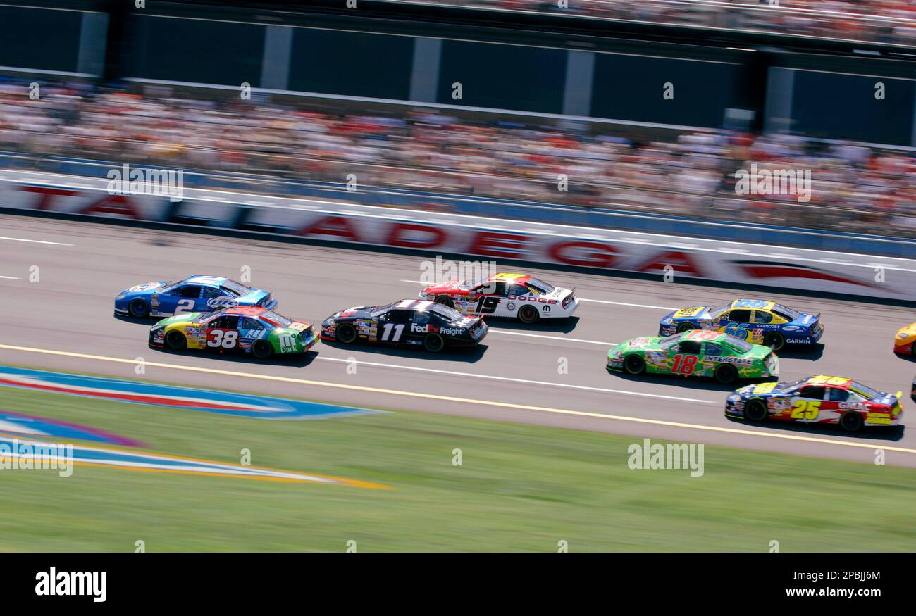 Cars go through the tri oval during the NASCAR Aaron's 499 Auto Race ...