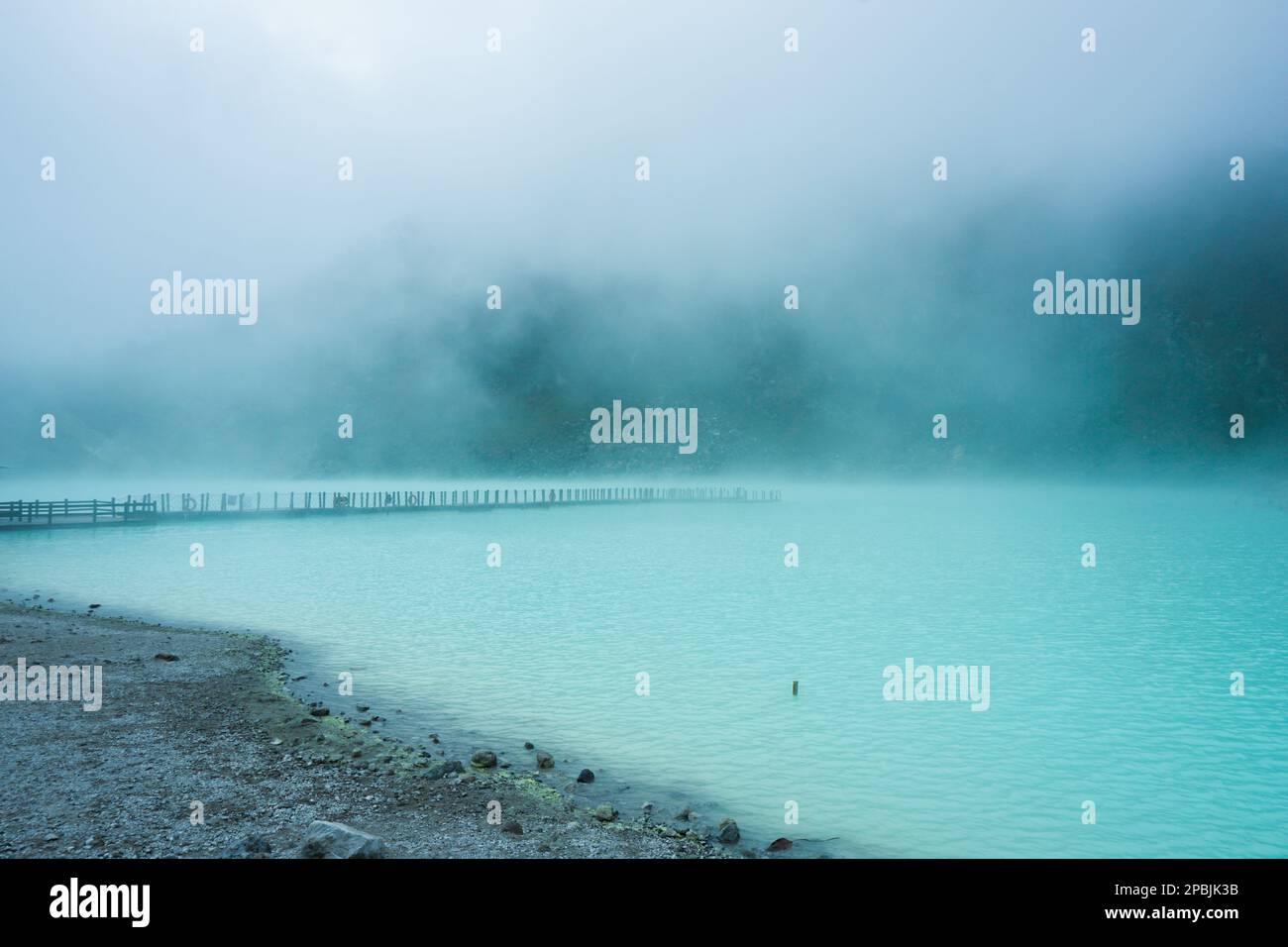 Lake covered in haze at Kawah Putih (White Crater Stock Photo - Alamy