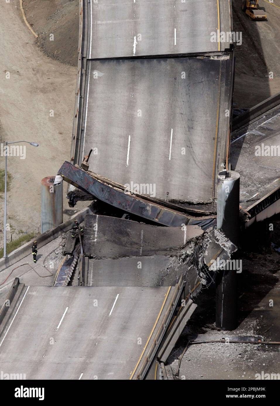 Aerial view of the freeway interchange that funnels traffic off the San ...