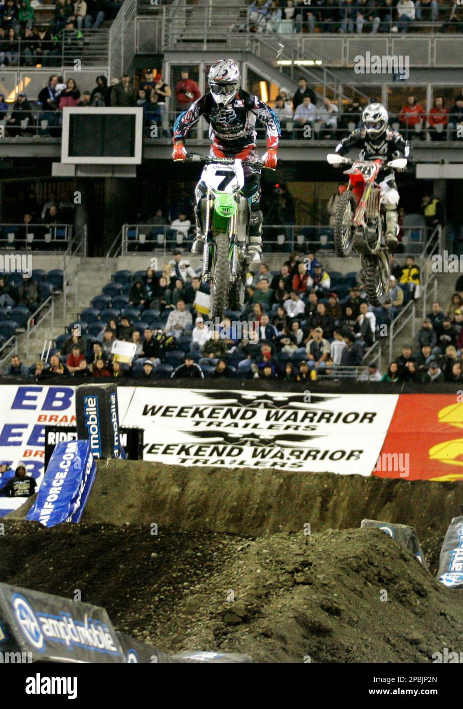James Stewart Jr. (7) goes through a series of jumps as Brock Sellards ...