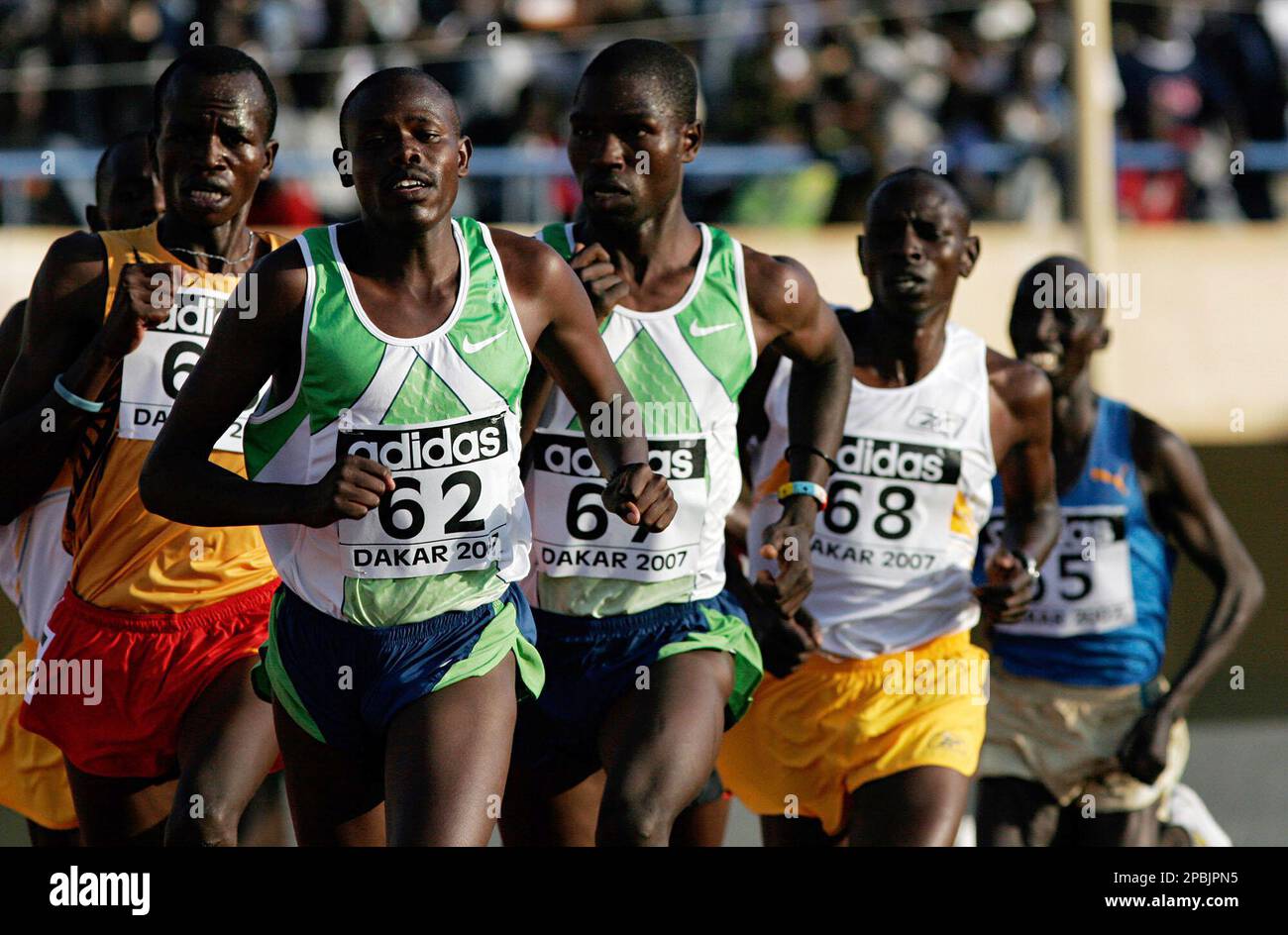 Runners compete in the men's 3,000 meter race at the IAAF Athletics ...