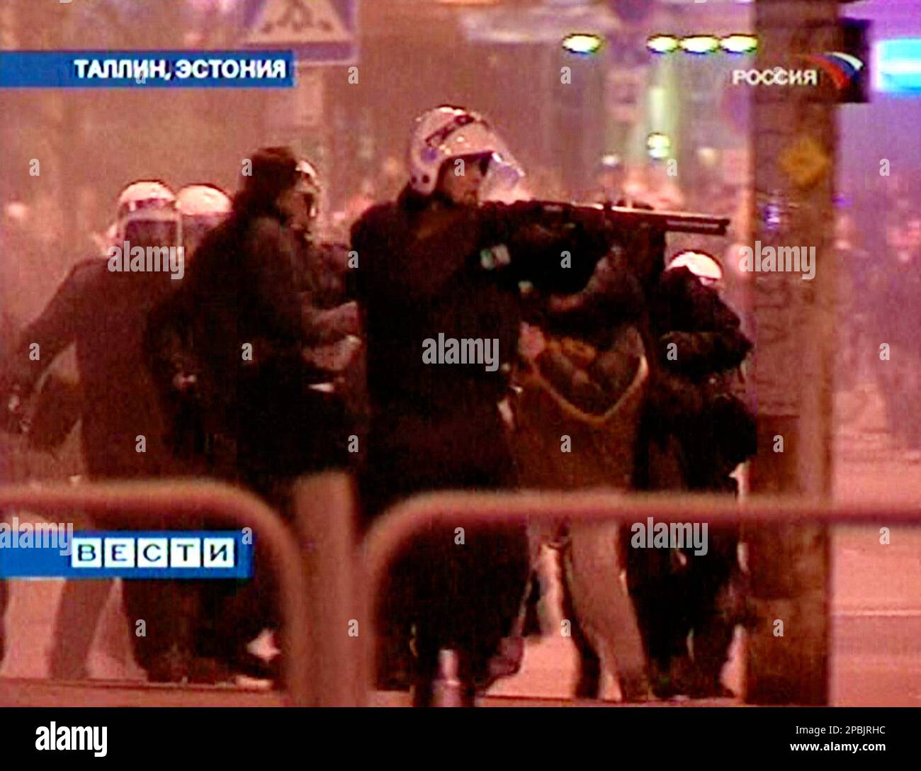 In this television image from RTR Russian Channel, an Estonian police ...