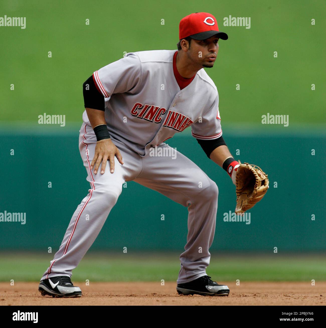 Cincinnati Reds third baseman Juan Castro takes up his position during ...