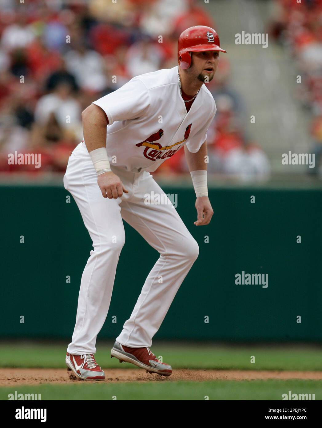 St. Louis Cardinals' Chris Duncan gets a lead off second during a ...
