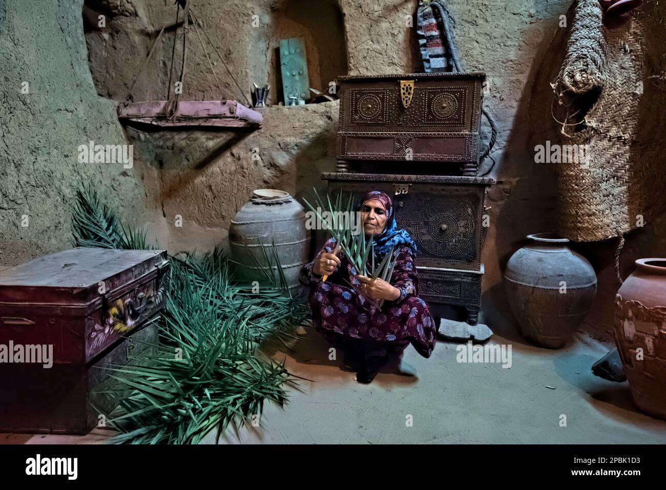 Traditional broom of date palm leaves, Bait al Safah, Al Hamra, Oman ...