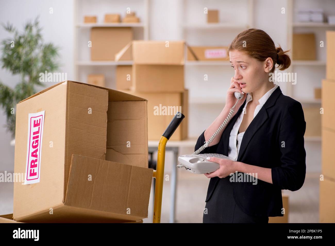 Female professional mover doing home relocation Stock Photo - Alamy