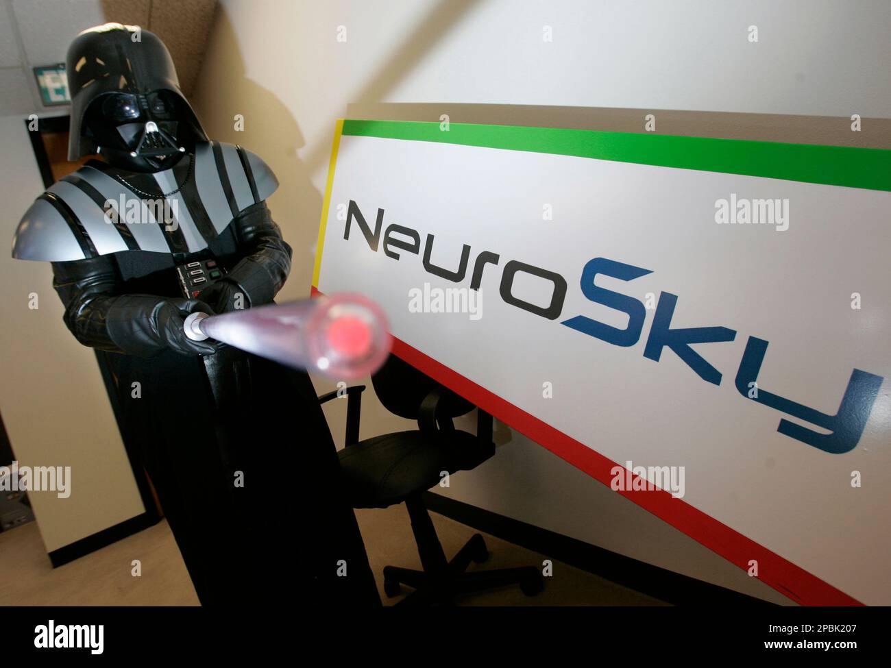 **ADVANCE FOR MONDAY, APRIL 30** A NeuroSky worker wears a Darth Vader ...