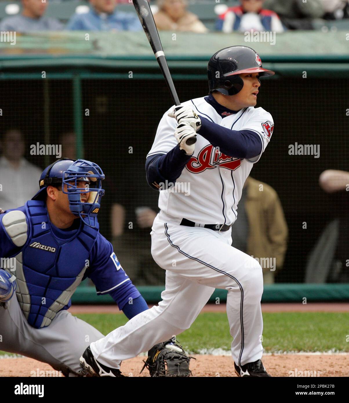 Cleveland Indians' Shin-Soo Choo, from Korea, singles off Texas Rangers ...