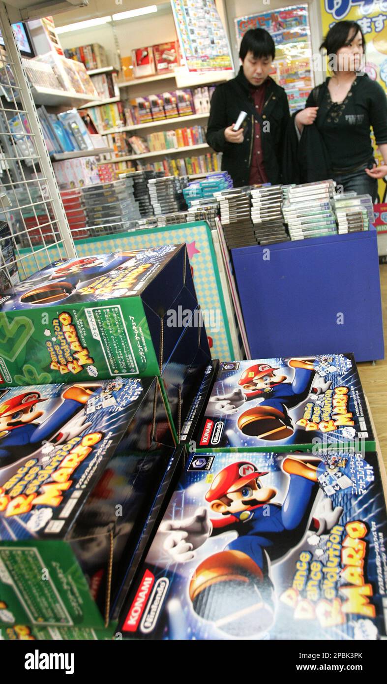 Packages of Nintendo's popular Super Mario game are on display at a ...