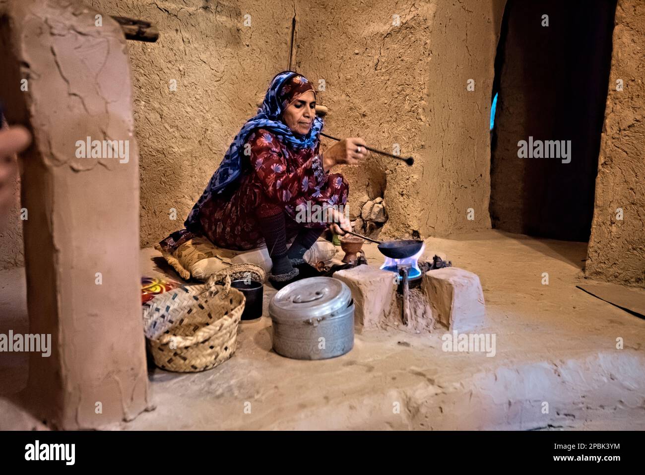 Traditional coffee making, Bait al Safah, Al Hamra, Oman Stock Photo ...
