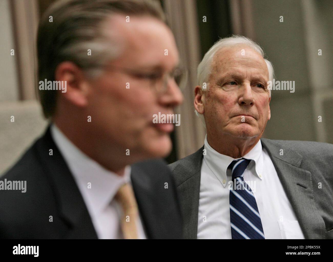 Gerald Grinstein, CEO of Delta Air Lines, right, and Ed Bastian, CFO of ...