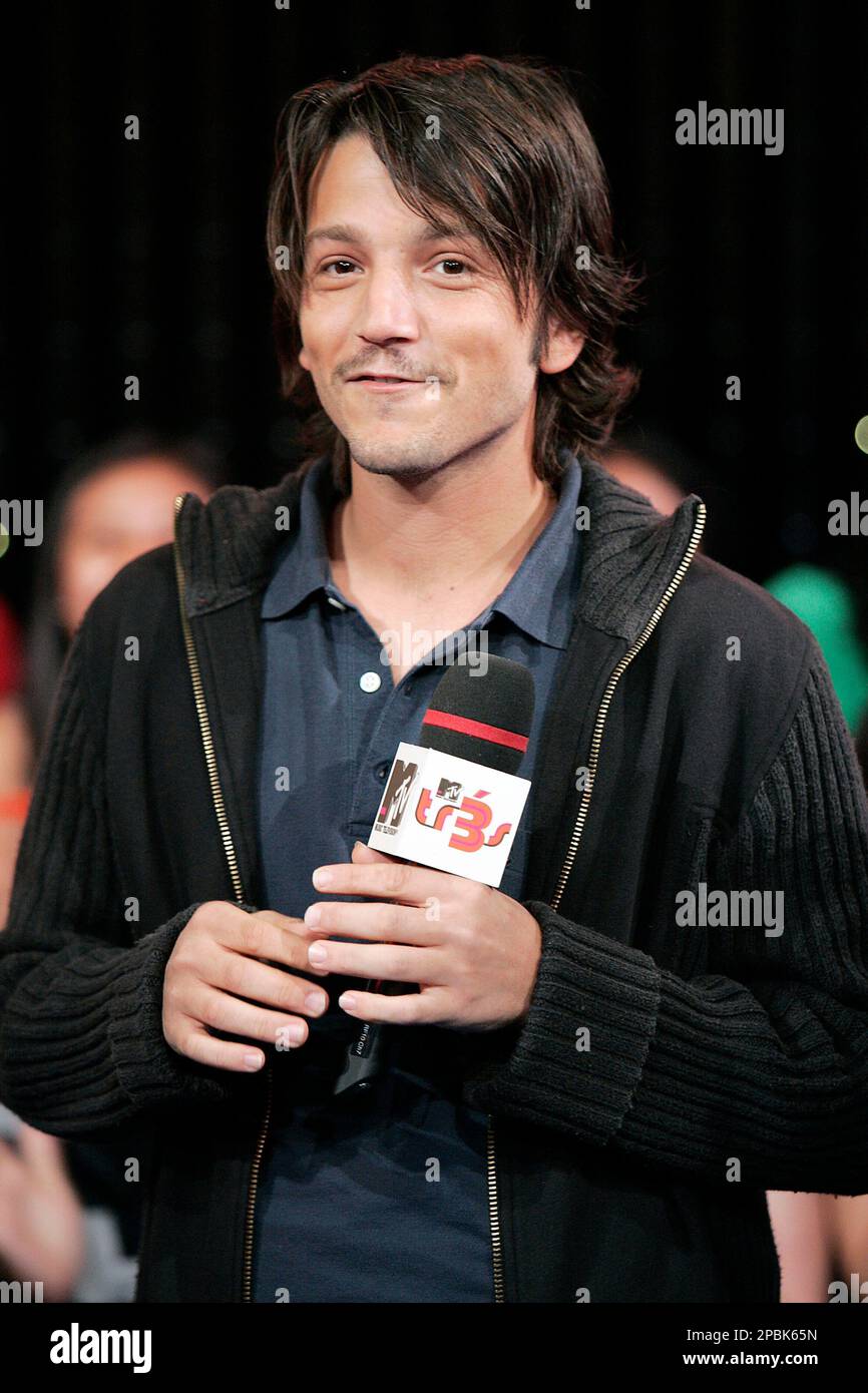 Actor Diego Luna appears on stage during a taping of MTV's" Mi TRL ...
