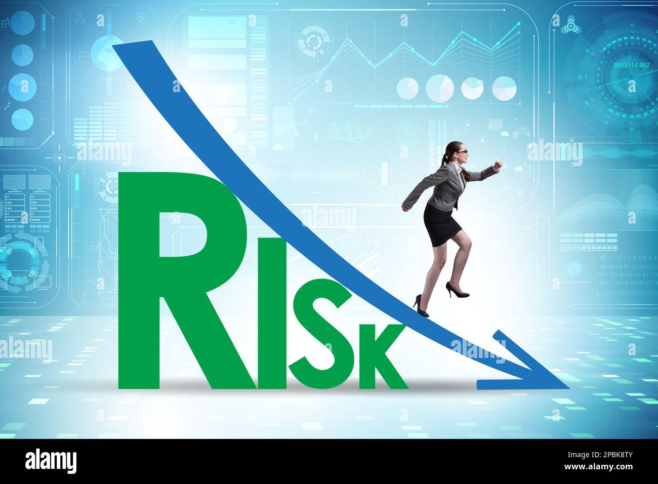 Risk reduction and mitigation concept with the businesswoman Stock ...