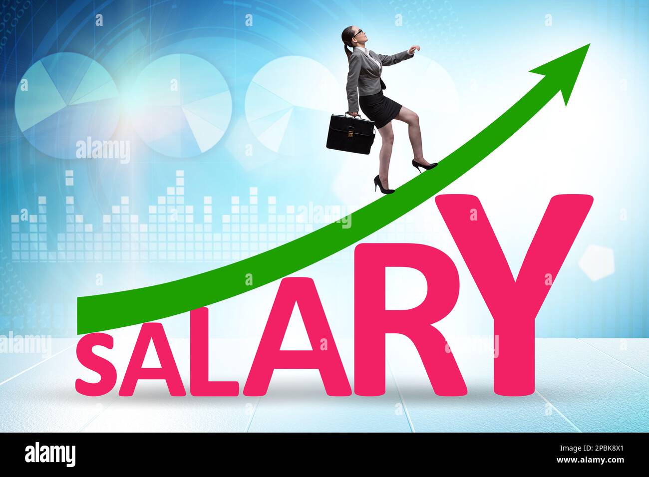 Salary increase concept with the businesswoman Stock Photo - Alamy