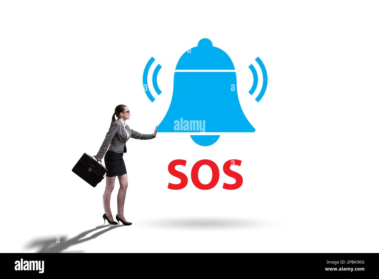 Businesswoman pressing SOS button in the case of danger Stock Photo - Alamy