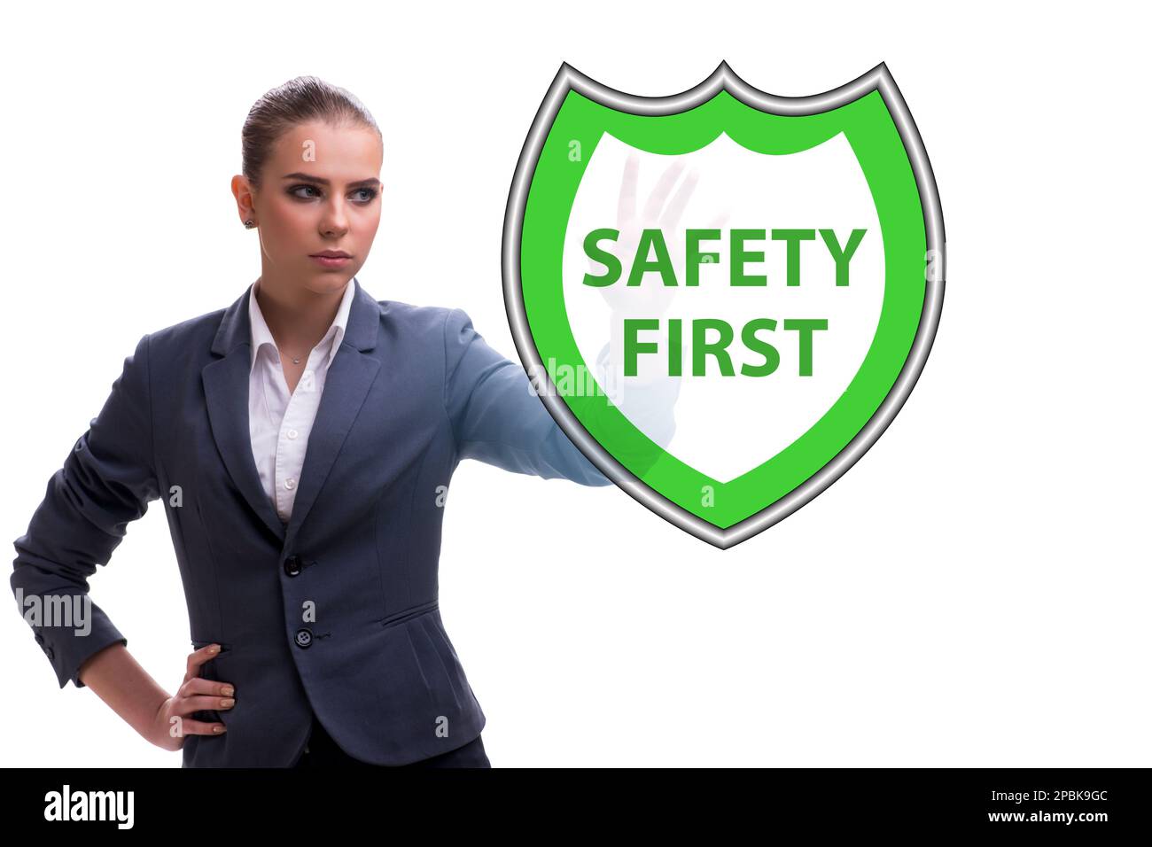 Safety first concept with the businesswoman Stock Photo - Alamy